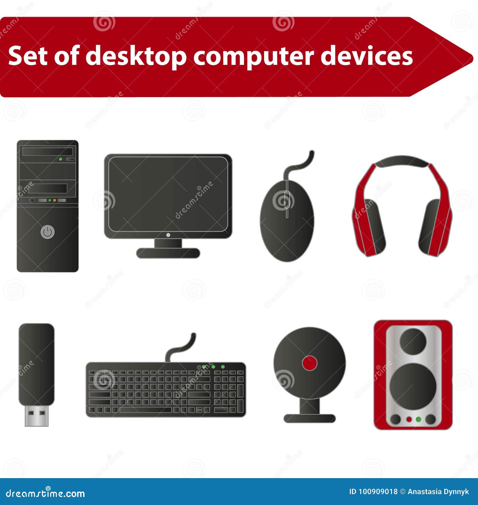 Set of computer parts stock vector. Illustration of desktop - 100909018