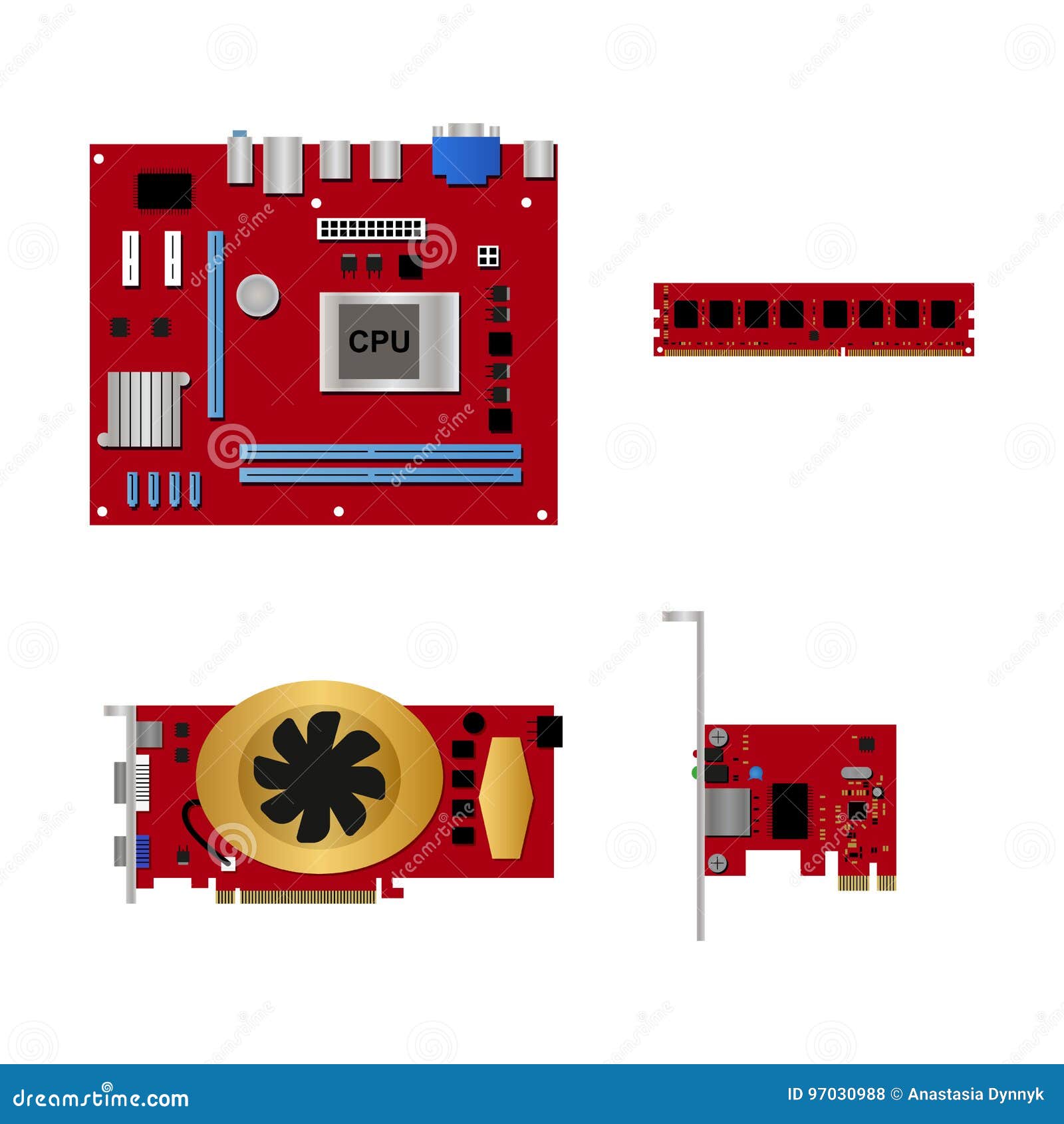 Set of computer parts stock vector. Illustration of power - 97030988