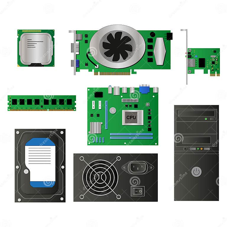 Set of computer parts stock vector. Illustration of video - 97031003