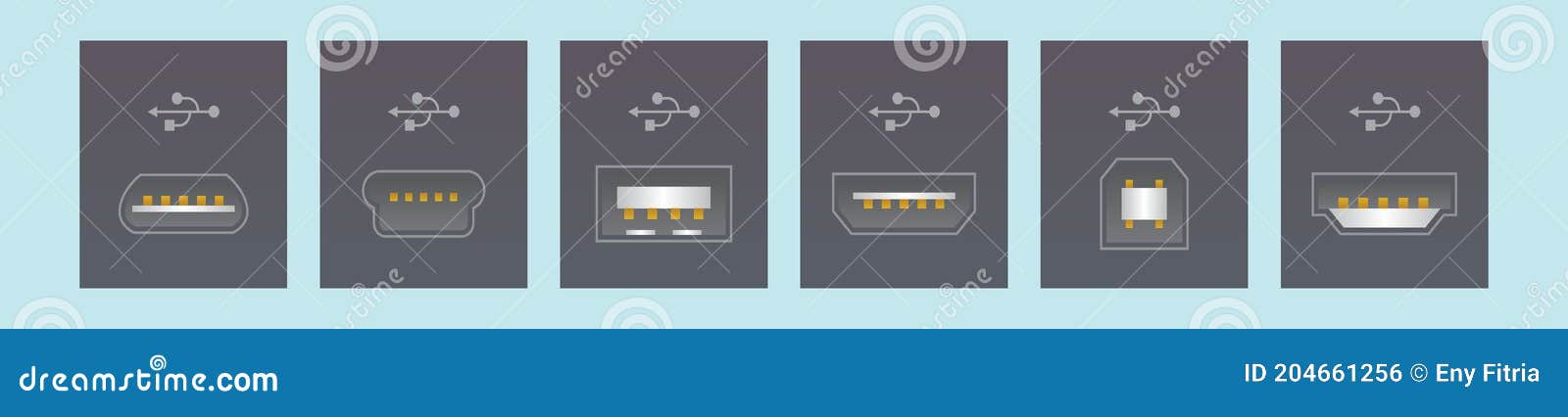 Set of Computer Port Cartoon Icon Design Template with Various Models ...