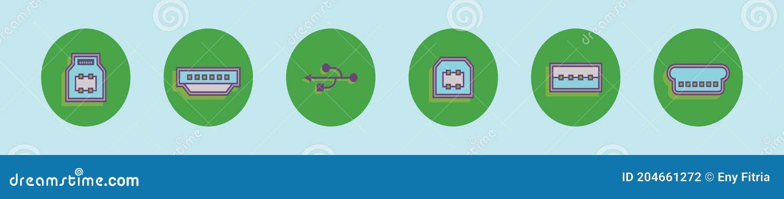 Set of Computer Port Cartoon Icon Design Template with Various Models ...