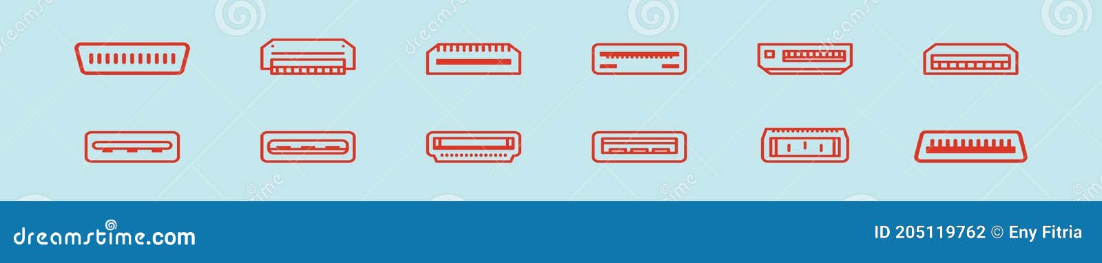 Set of Computer Ports Type Icon Design Template with Various Models ...