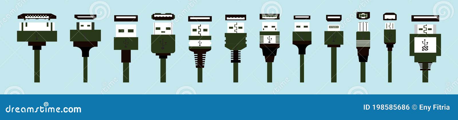 Set of Computer Ports Type Icon Design Template with Various Models ...