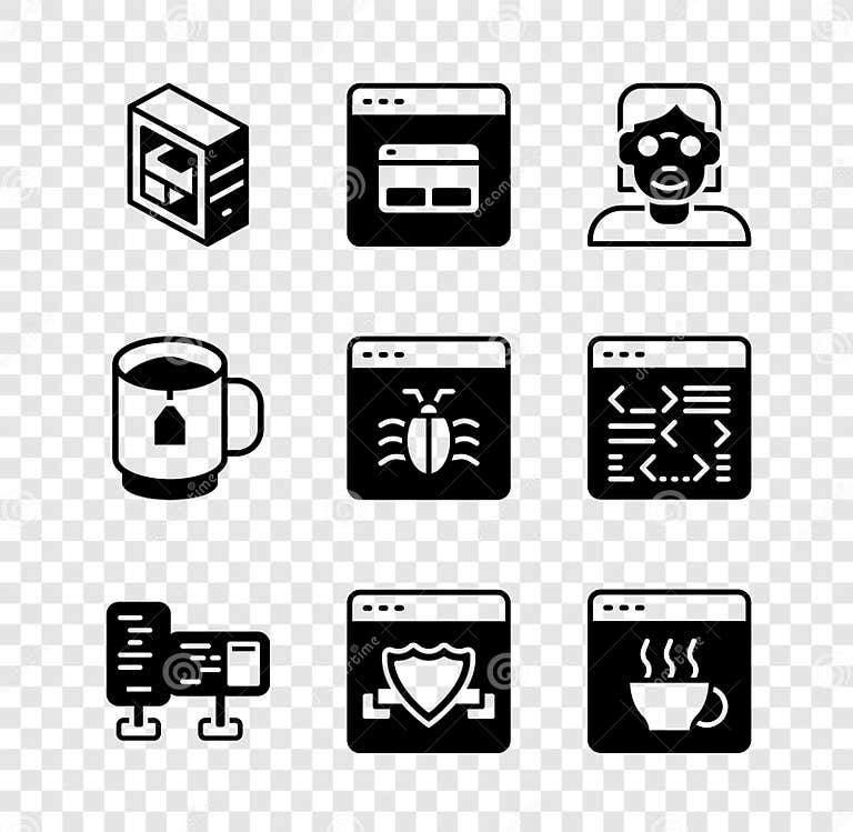 Set Computer Search Engine Hacker Or Coder Monitor Screen Browser With Shield Software Cup
