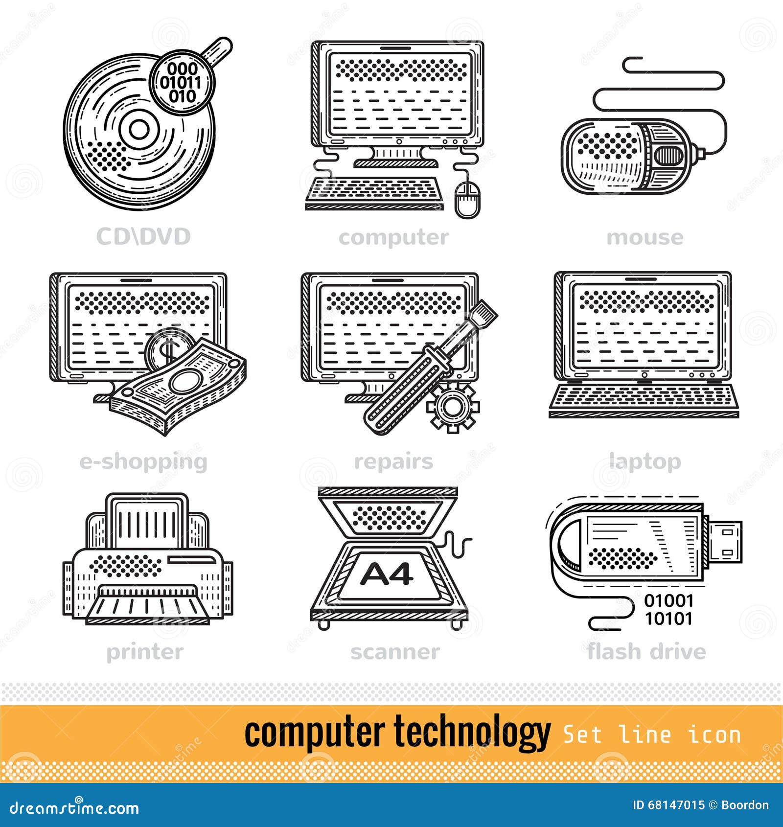 Set of Computer Technology Outline Web Icons Stock Vector ...