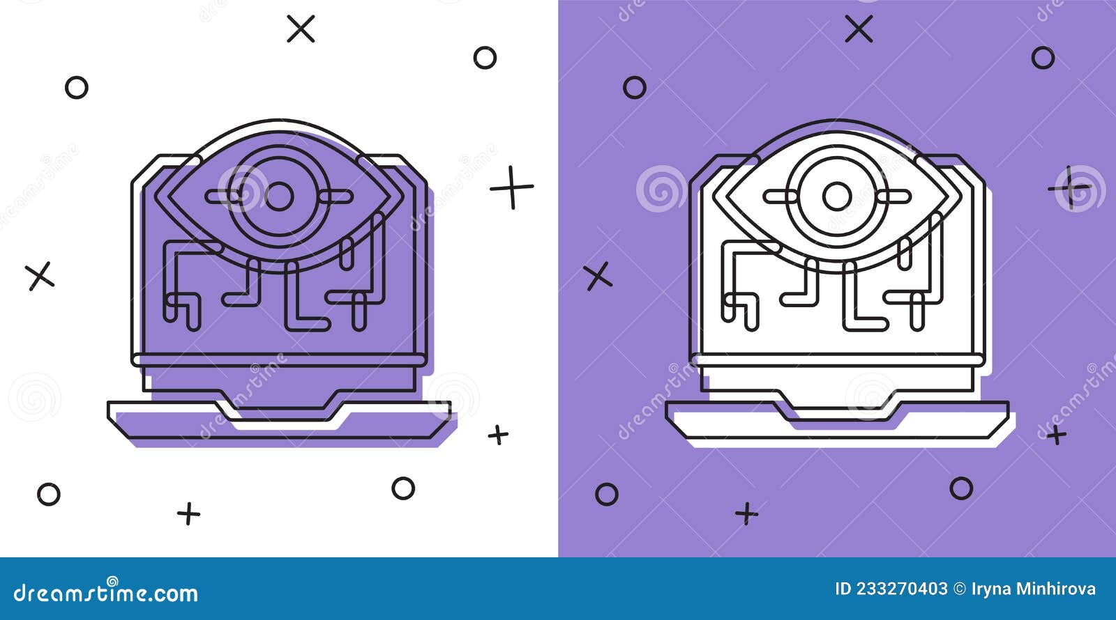 Set Computer Vision Icon Isolated on White and Purple Background ...