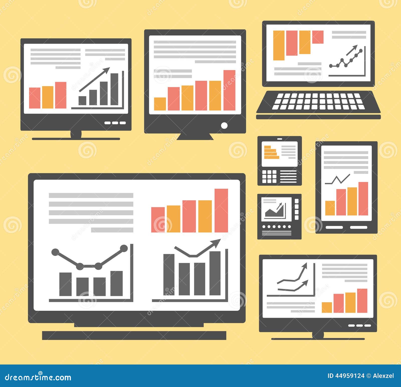 Set of computers stock vector. Illustration of monitor - 44959124