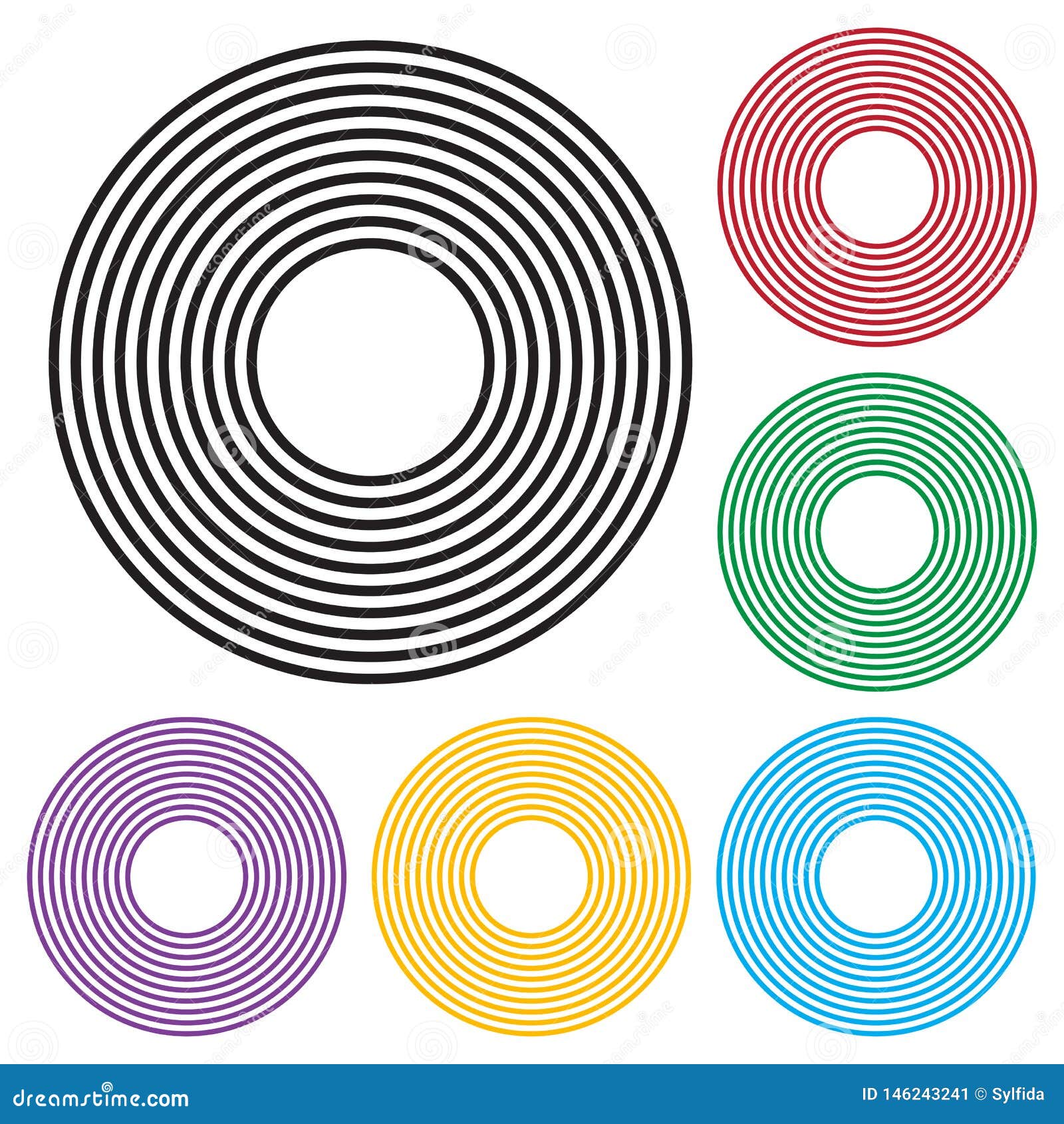 Set of Concentric Circles Geometric Element. Black and Colorful Version ...