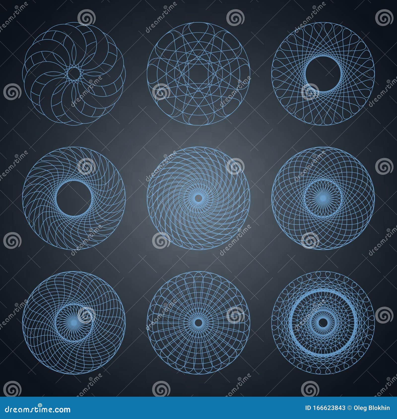 Set of Concentric Element with Rounded Shapes Vector Illustration ...