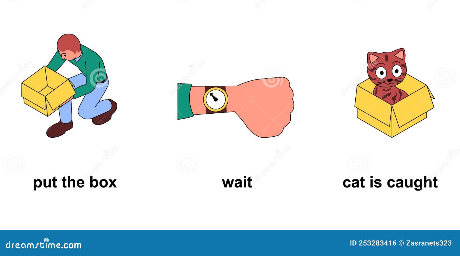 Set of Conceptual Illustrations about Catching a Cat. Stock Vector ...