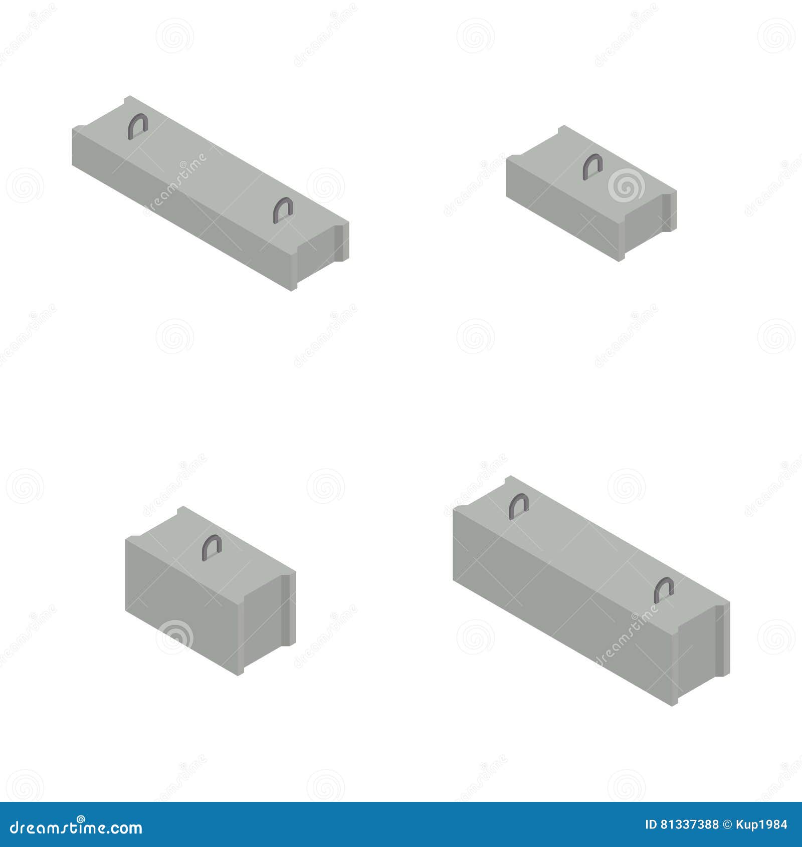 Set of Concrete Blocks in Isometric Vector Illustration. Stock Vector ...