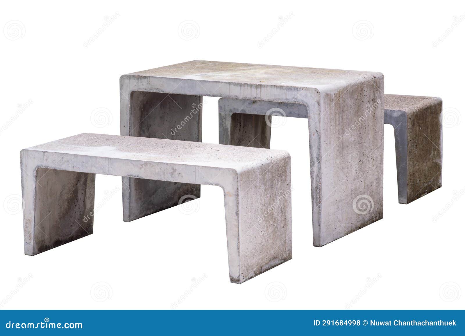 Set of Concrete Table and Bench Isolated on White Background Stock ...