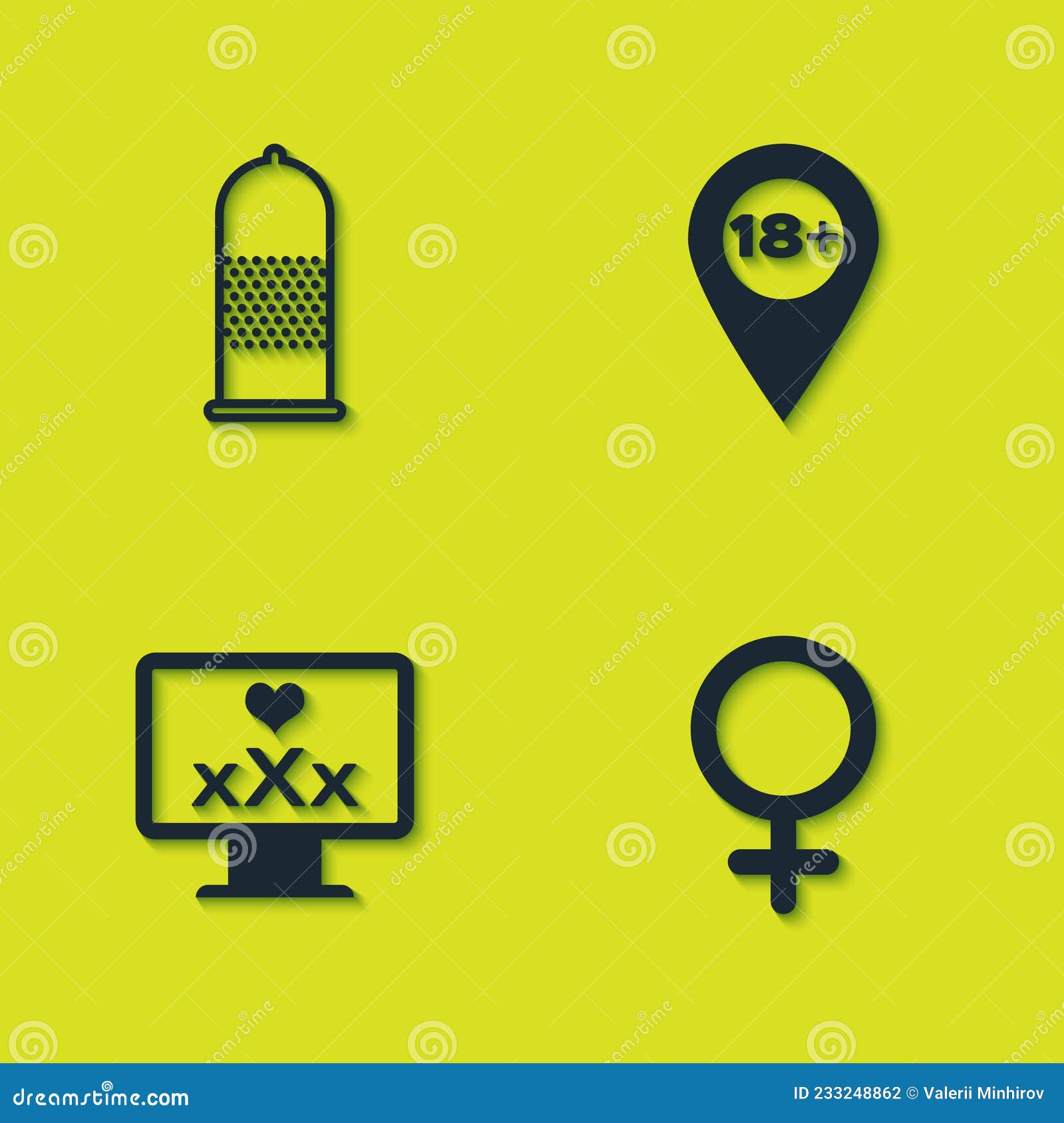 Set Condom Safe Sex Female Gender Symbol Monitor With 18 Plus Content