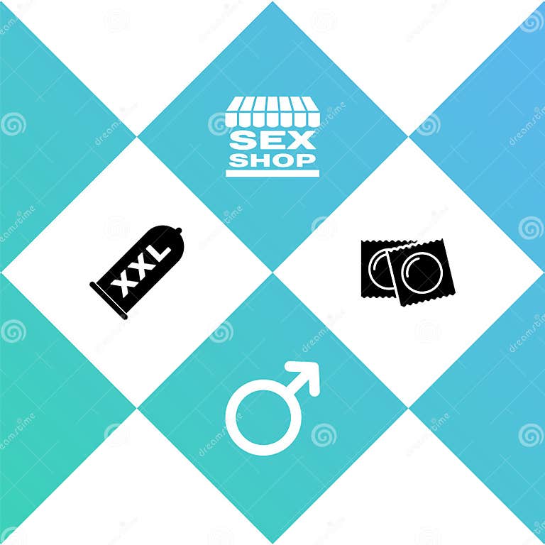Set Condom Safe Sex Male Gender Symbol Sex Shop Building And Condoms