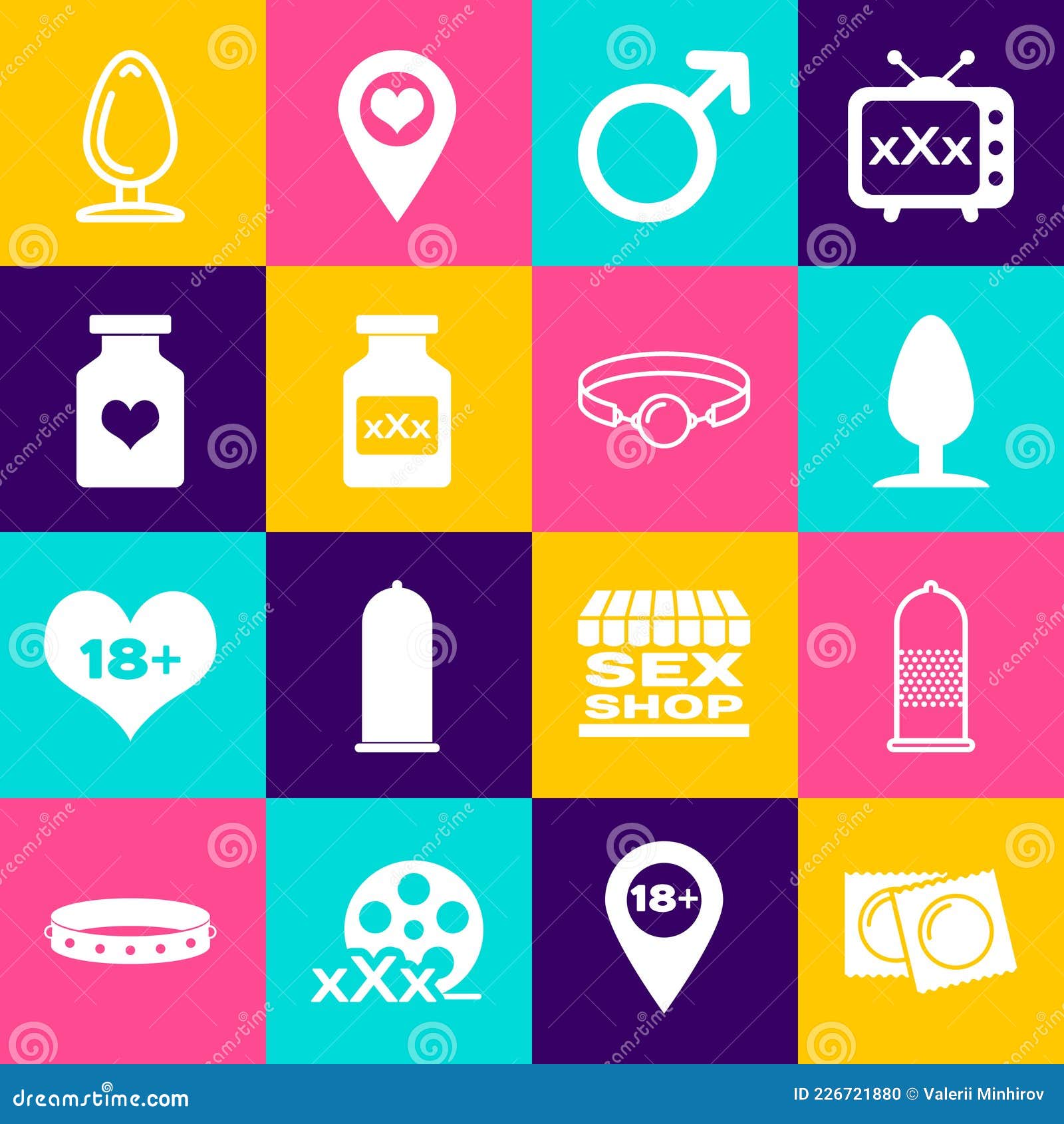 Set Condoms In Package Safe Sex Anal Plug Male Gender Symbol Bottle
