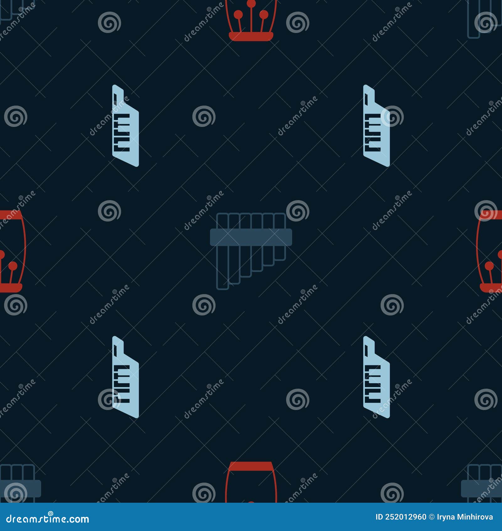 Set Conga Drums, Pan Flute and Keytar on Seamless Pattern. Vector Stock ...