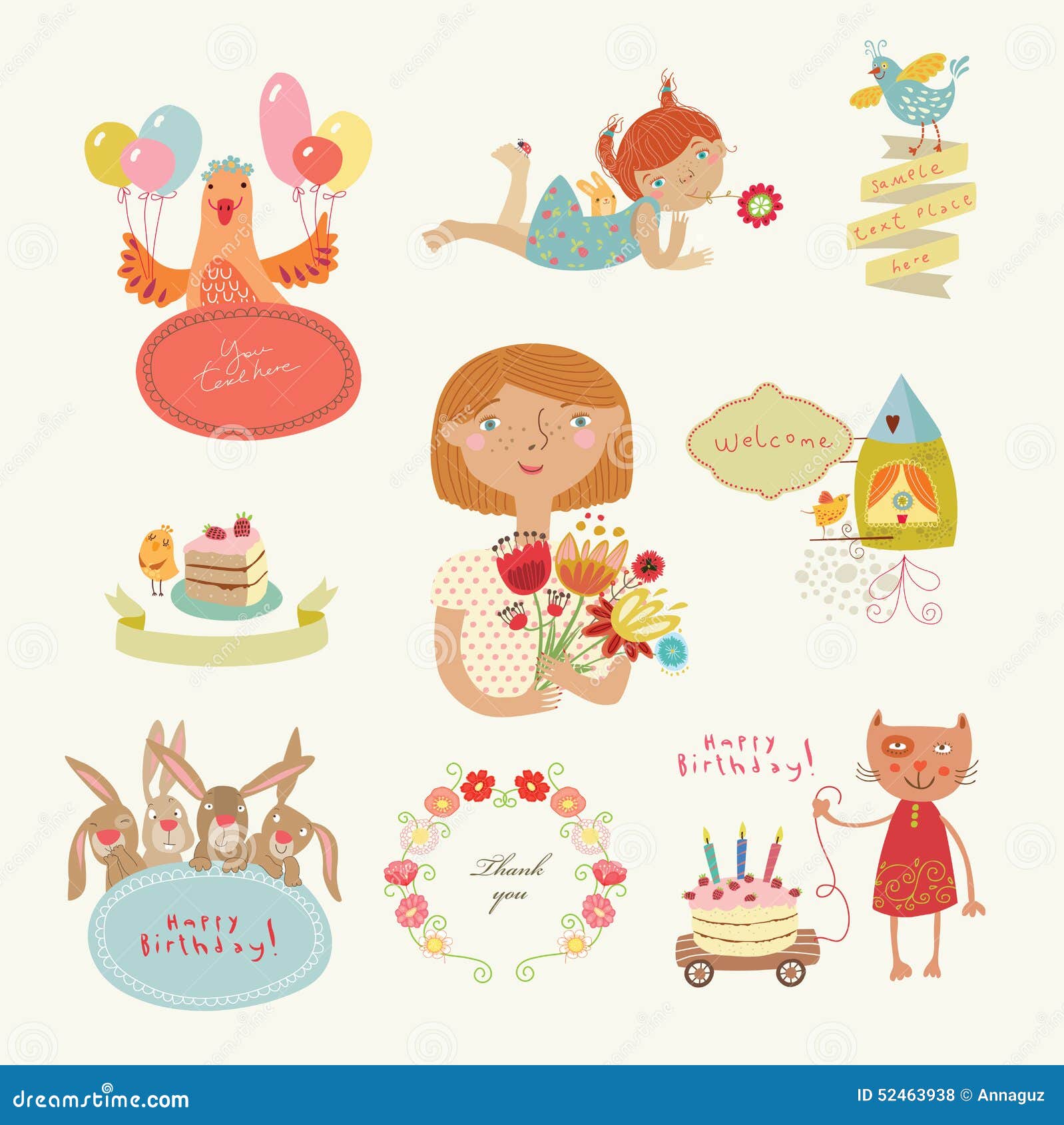 Set for Congratulations with Cute Characters Stock Vector ...