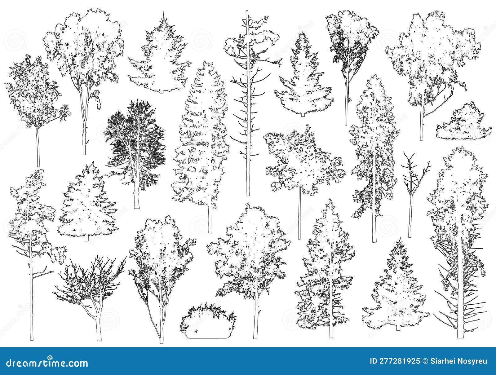 Set of Coniferous and Deciduous Trees for Architecture and Landscape ...
