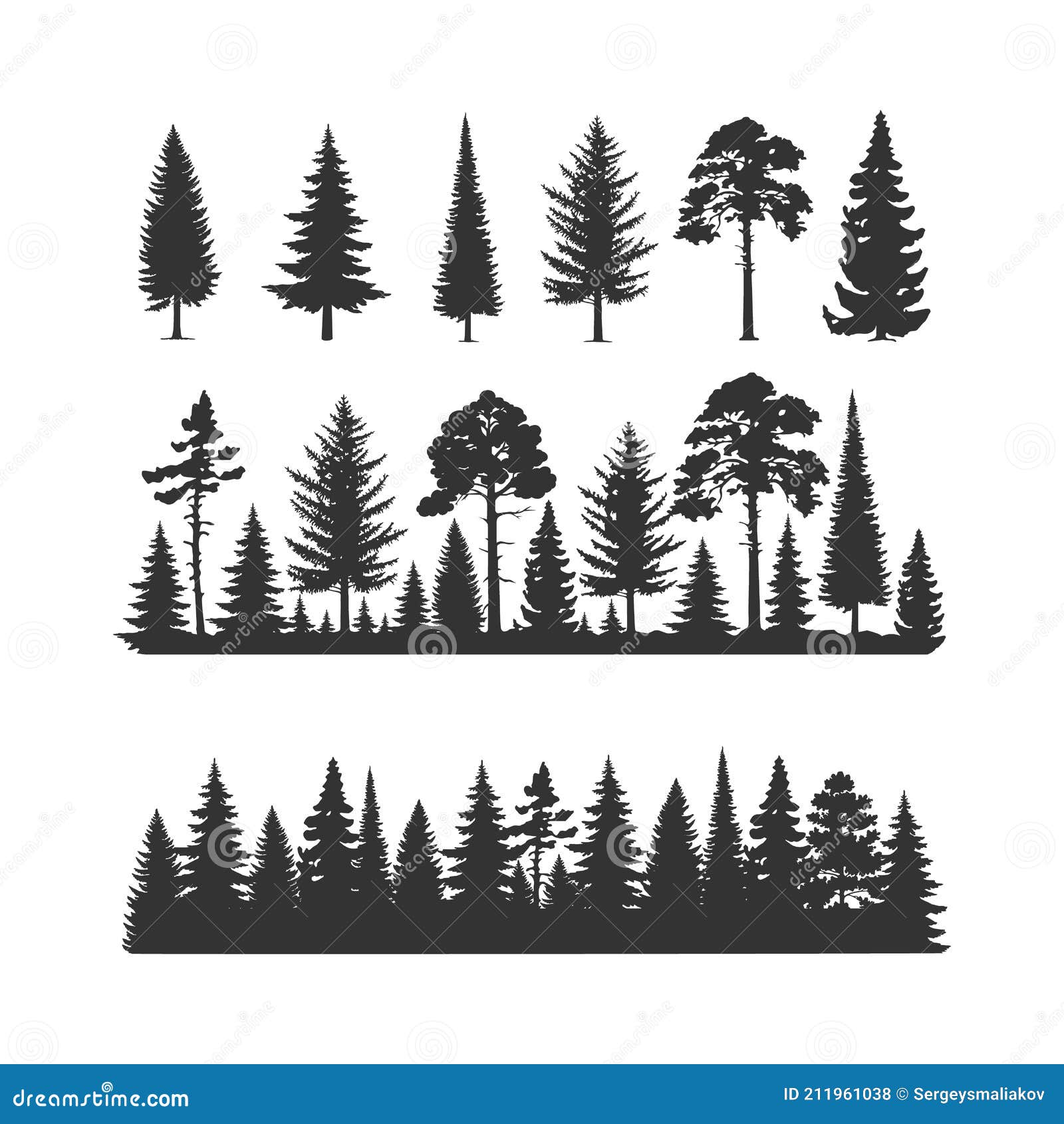 Set of coniferous trees stock vector. Illustration of fresh - 211961038
