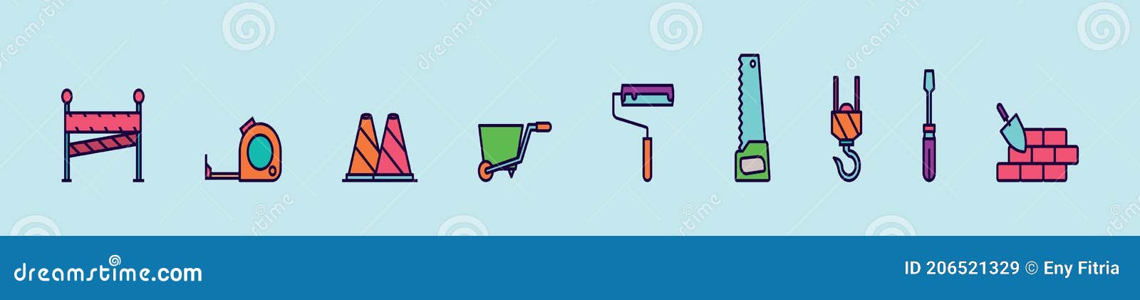 Set of Construction Cartoon Icon Design Templates with Various Models ...