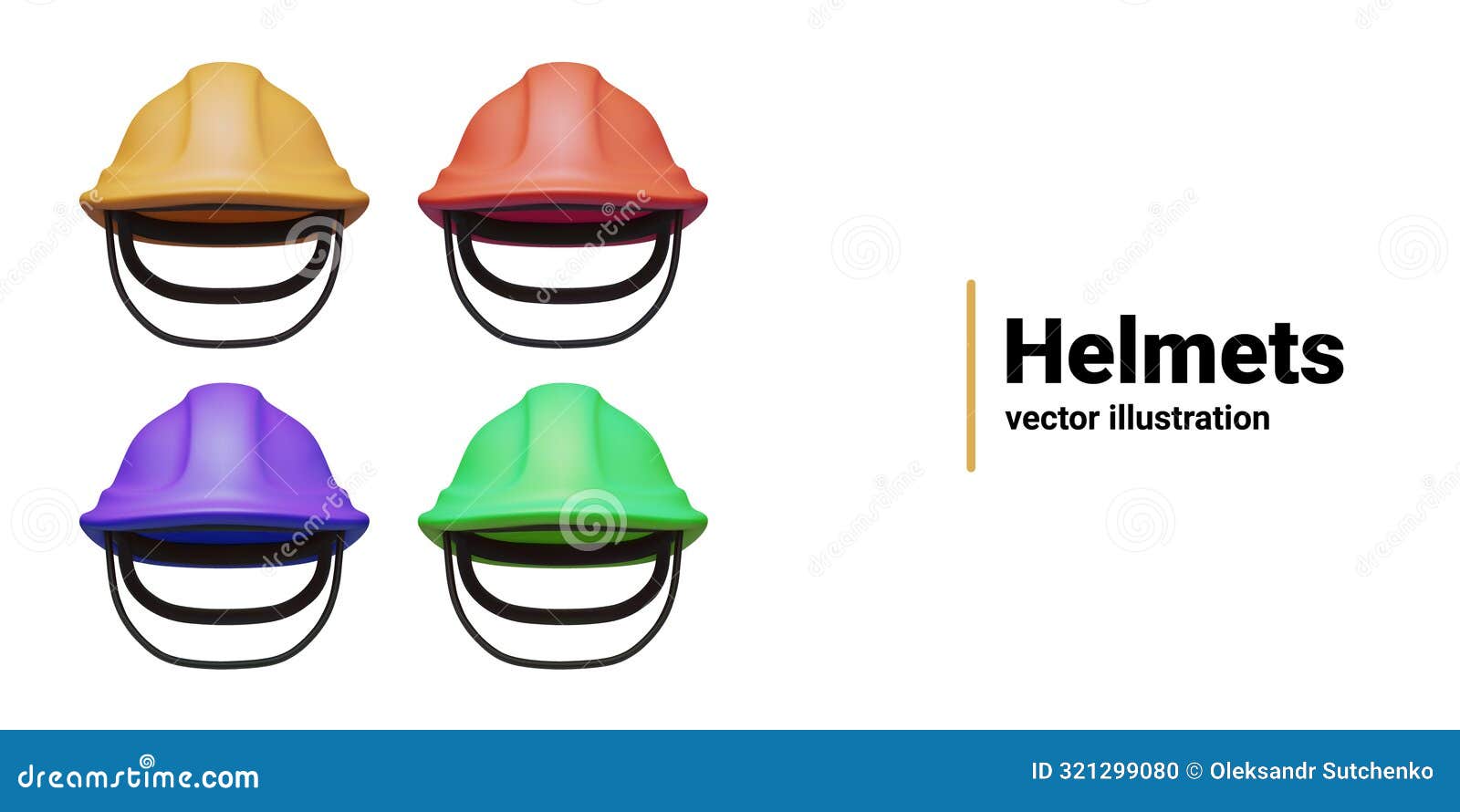 Set of Construction Helmets of Different Colors. Vector 3D Hard Hat ...