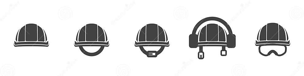A Set of Construction Helmets. Head Protection at Work. Gray Helmets ...