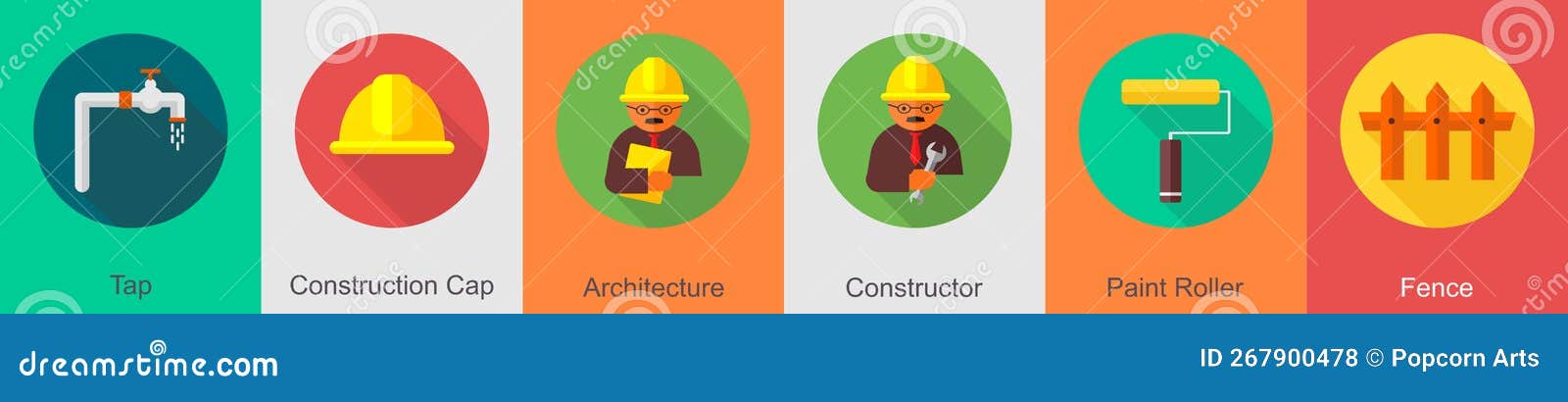 A Set of 6 Construction Icons As Tap, Construction Cap, Architecture ...