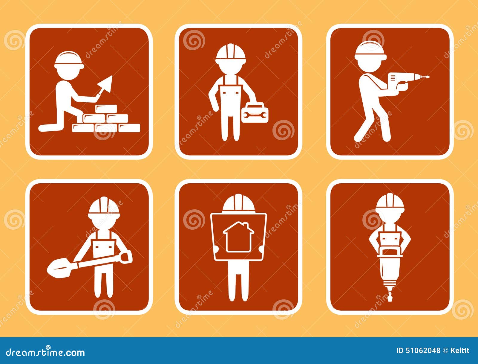Set Construction Icons with Builders Man Stock Vector - Illustration of ...