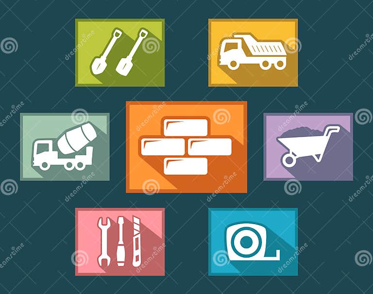 Set Construction Icons on Flat Design Style Stock Vector - Illustration ...