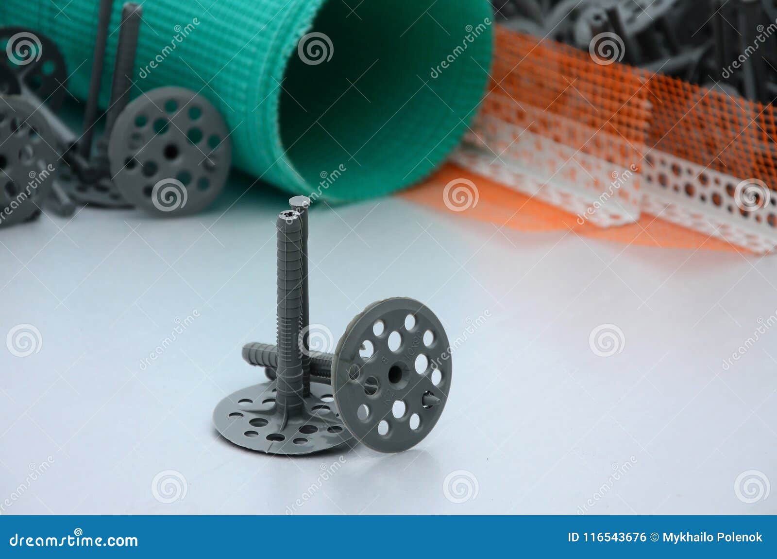 A Set of Construction Items for the Insulation of Walls. Plastic Dowels ...