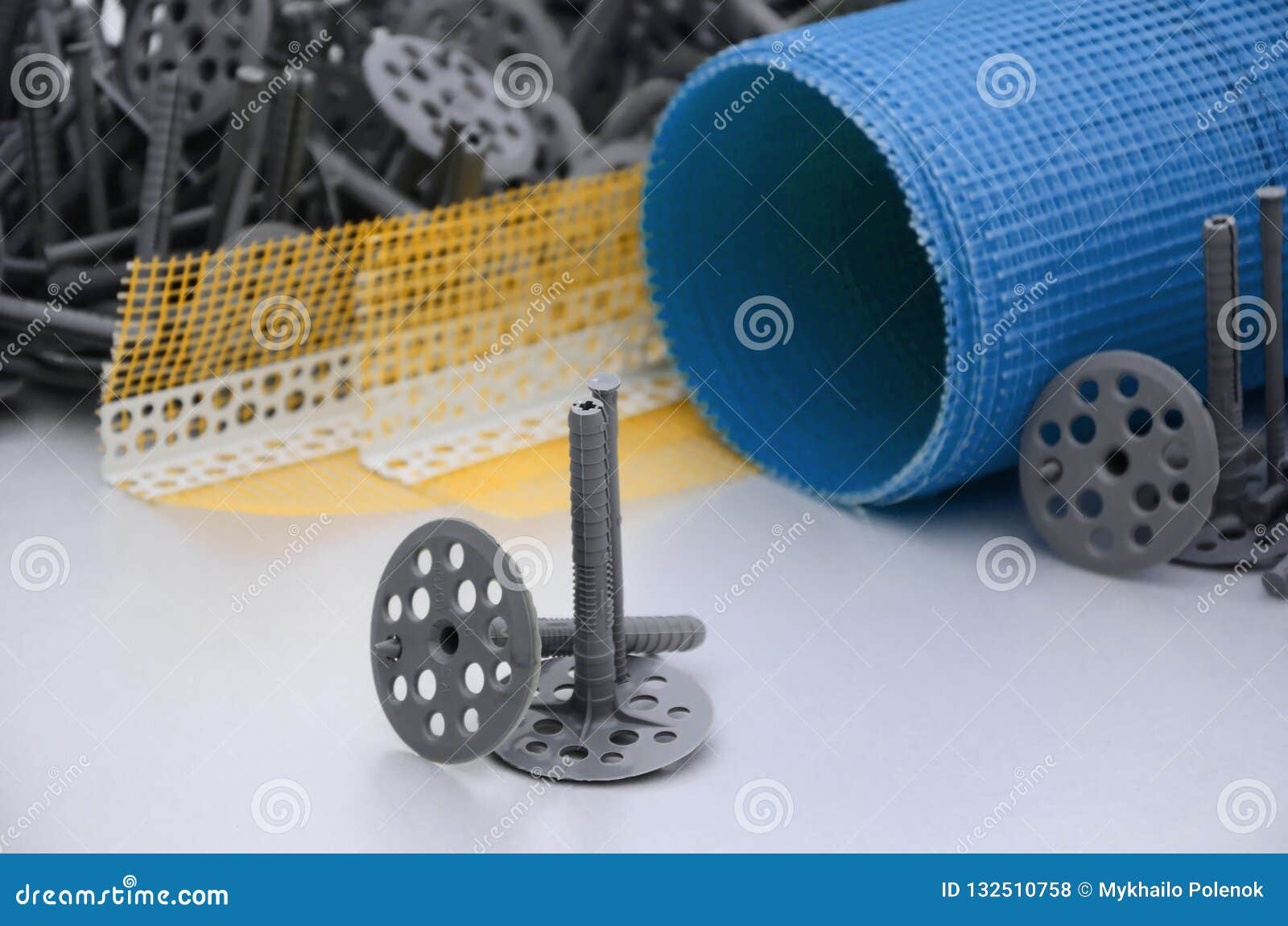 A Set of Construction Items for the Insulation of Walls. Plastic Dowels ...