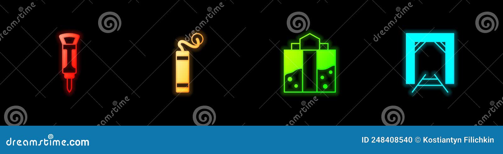 Set Construction Jackhammer, Dynamite, Mine Entrance and Icon. Vector ...