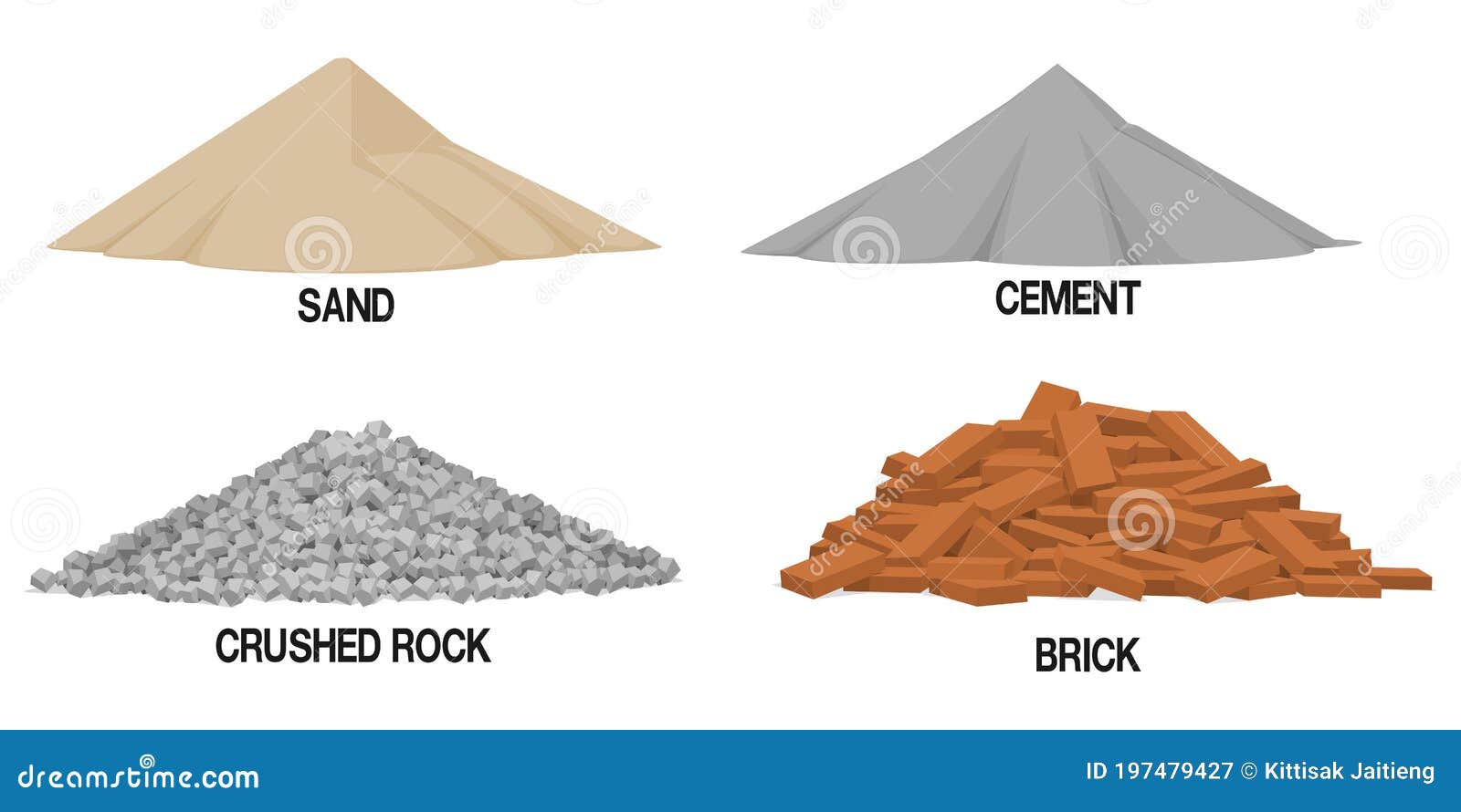 Set of Construction Material Sand ,cement,crushed Rock, Brick on ...