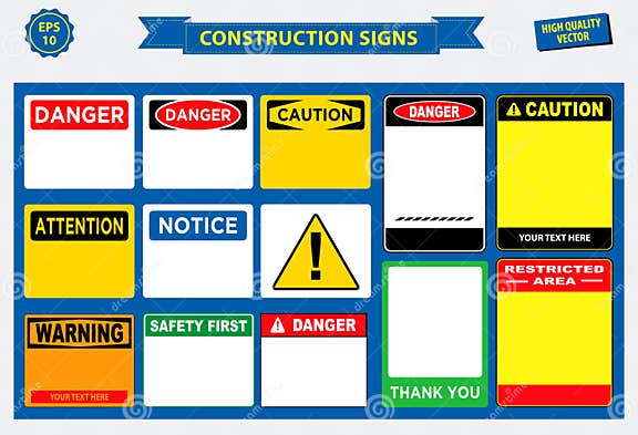 Set of Construction Sign Template. Easy To Modify Stock Illustration ...