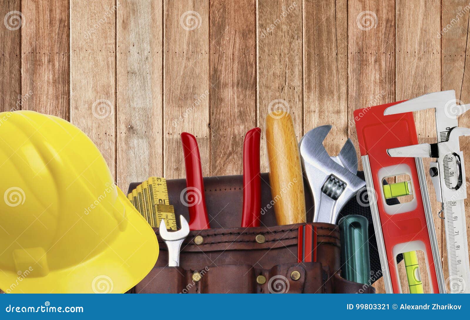 Set of Construction Tooling in Tool Belt Hard Hat Stock Image - Image ...