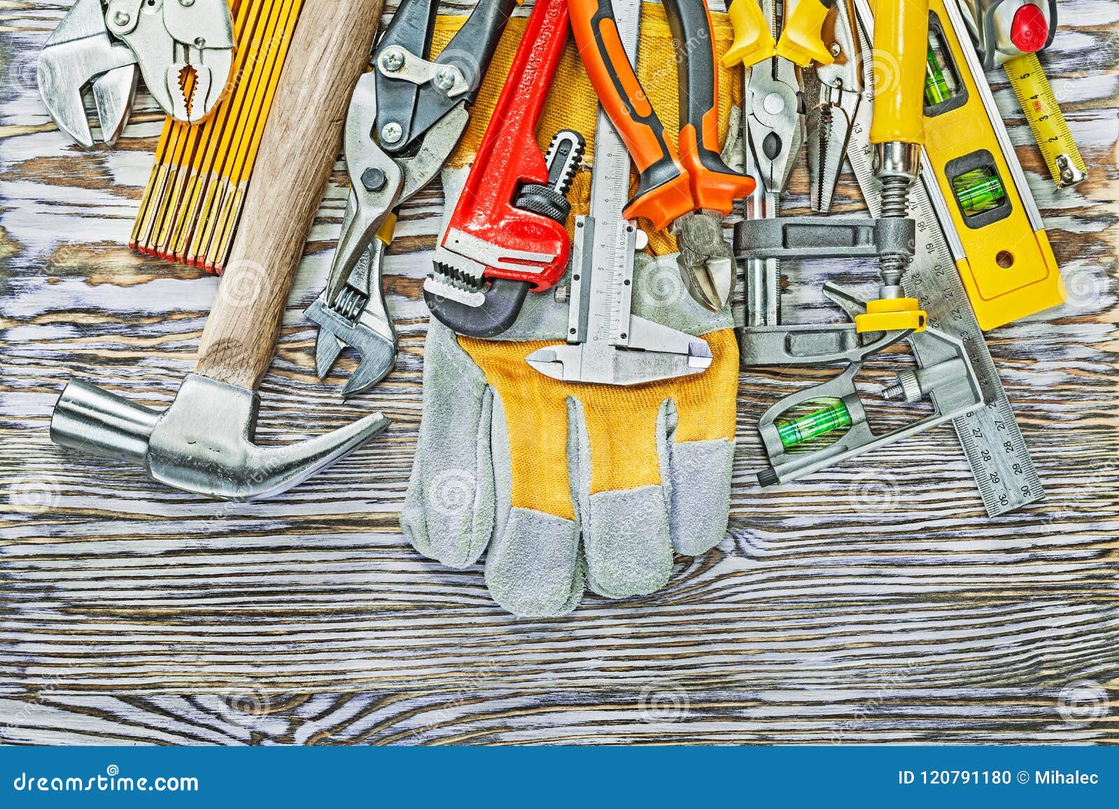 Set of Construction Tooling on Wooden Board Stock Photo - Image of ...