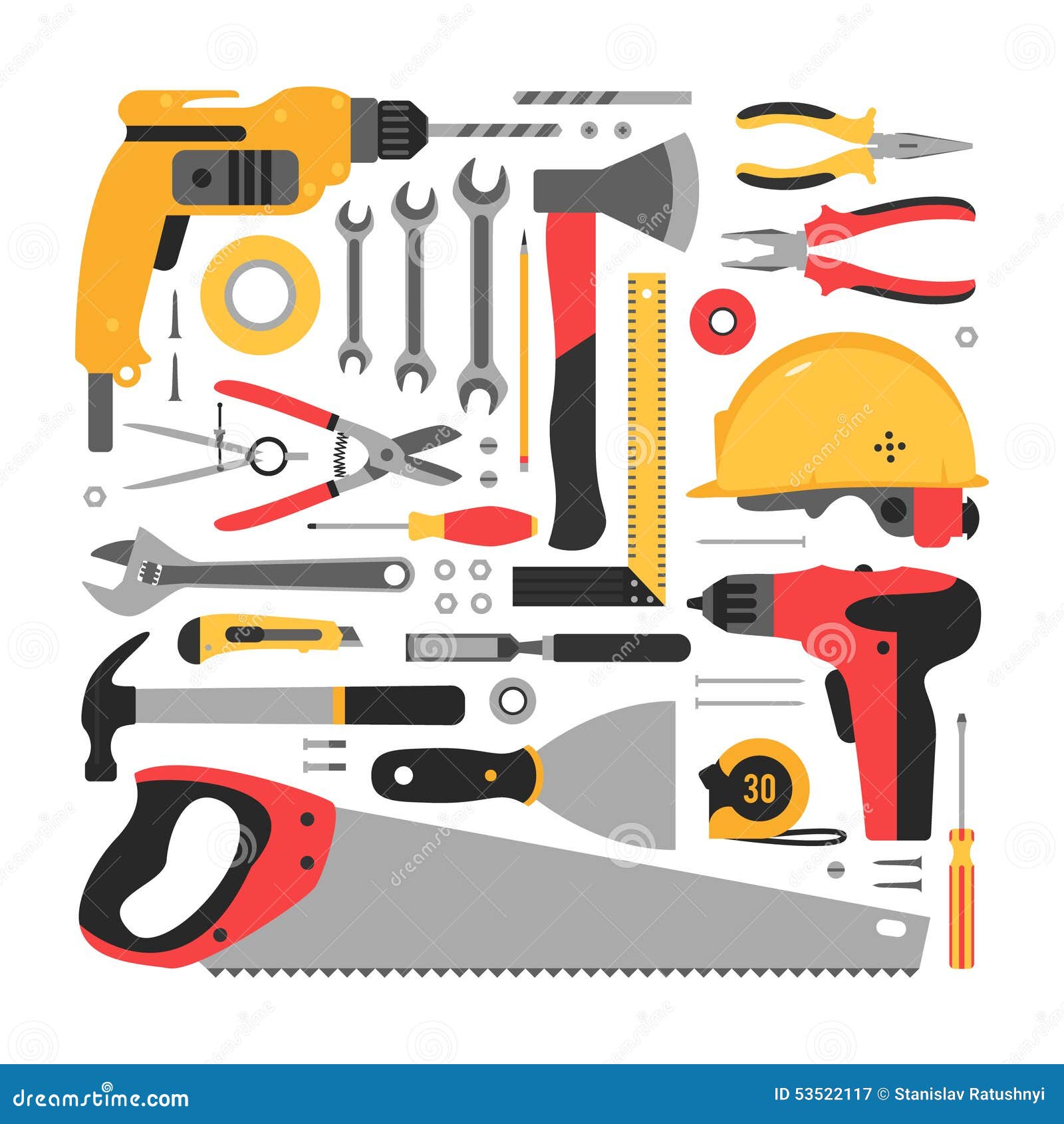 Set of construction tools stock vector. Illustration of isolated - 53522117