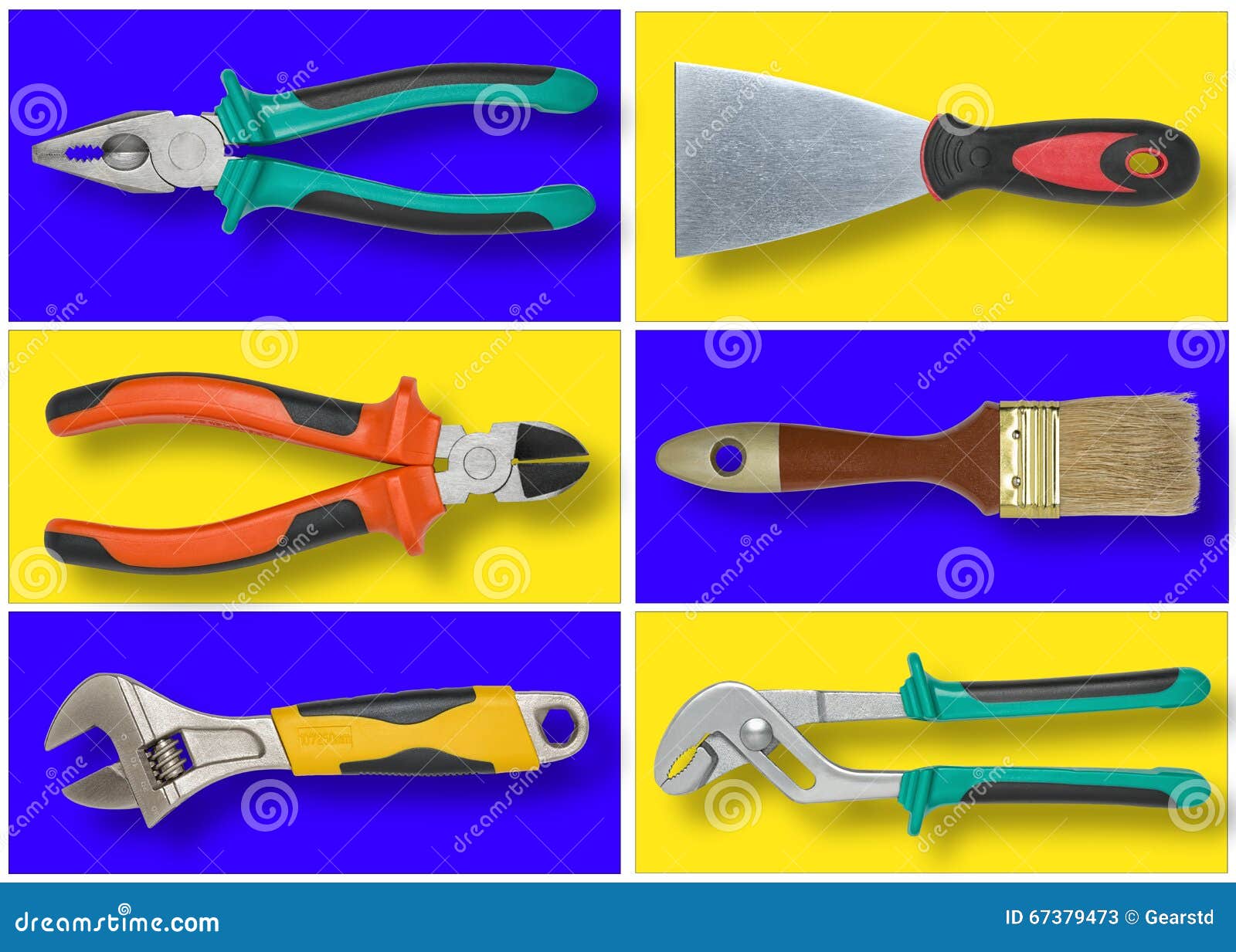 Set of Construction Tools in Blue and Yellow Rectangles Like Mosaic ...