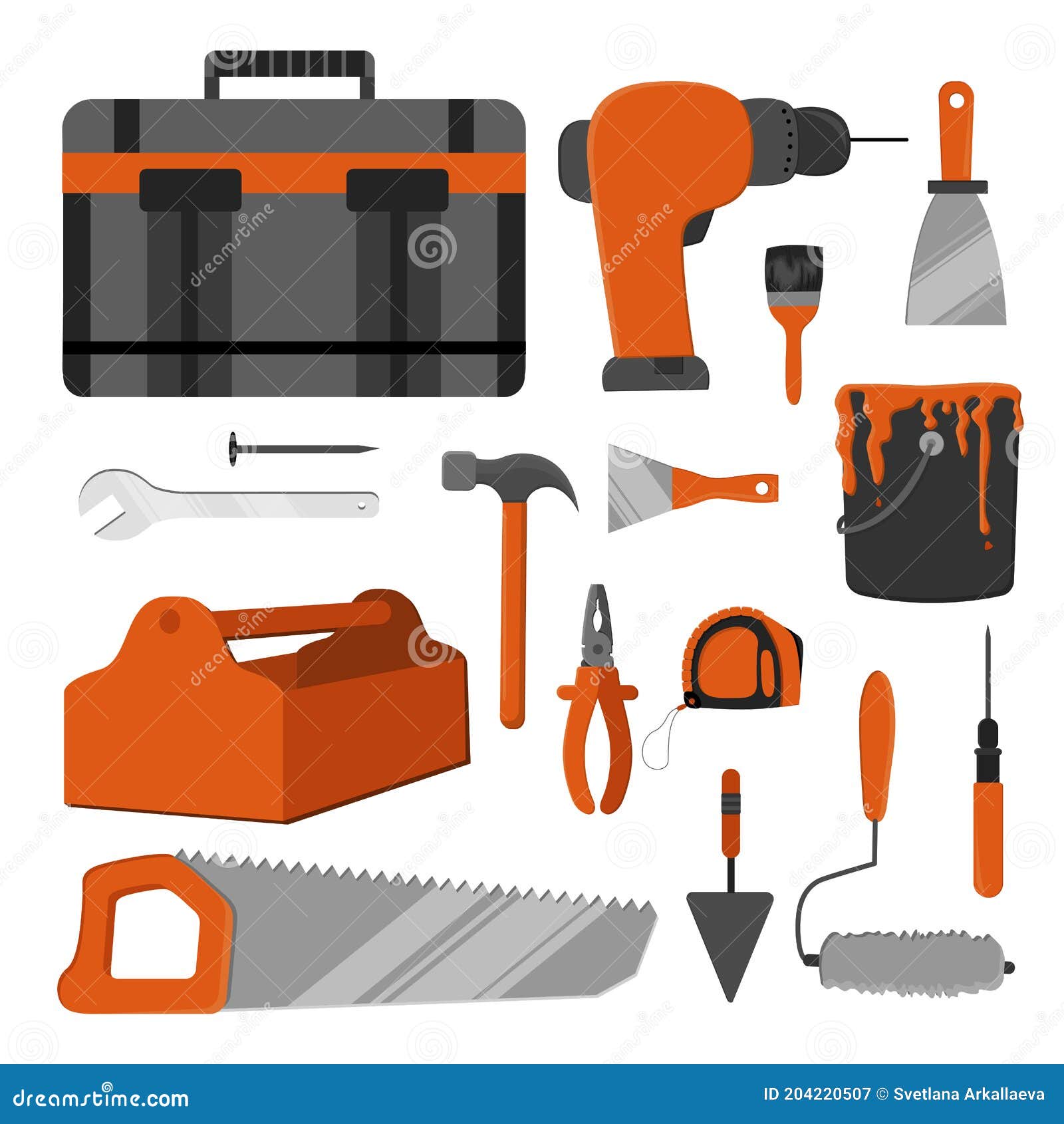 Set of Construction Tools. Cartoon Style. Vector Illustration. Stock ...