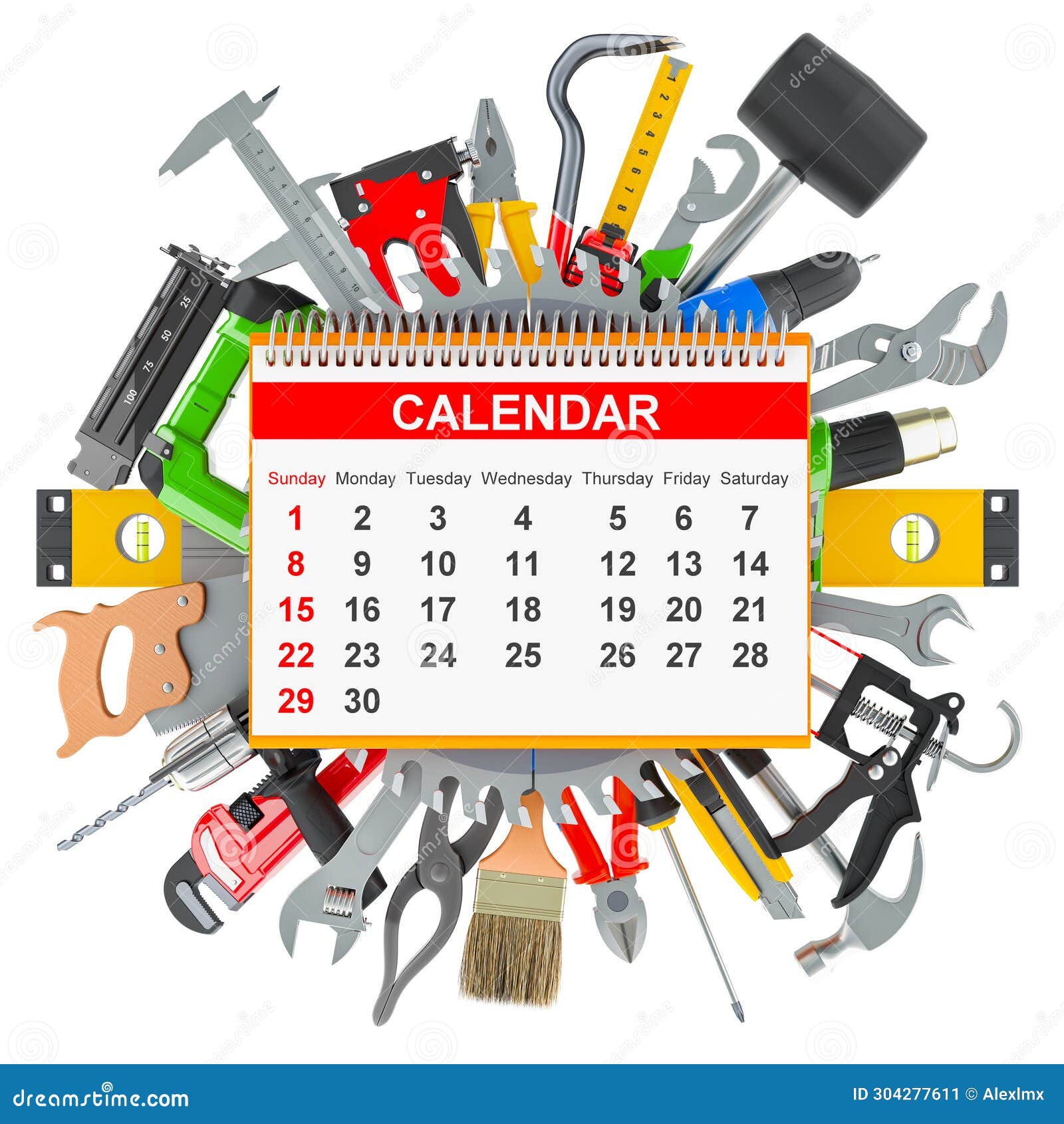 Set of Construction Tools with Desk Calendar. Planning of Maintenance ...