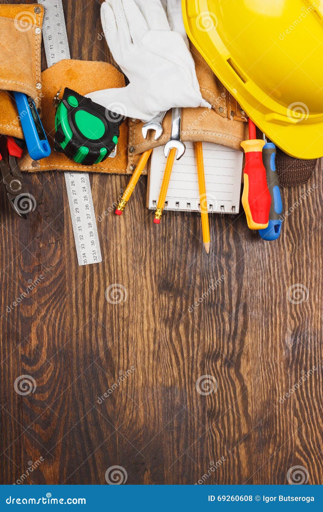 Set of construction tools stock photo. Image of text - 69260608