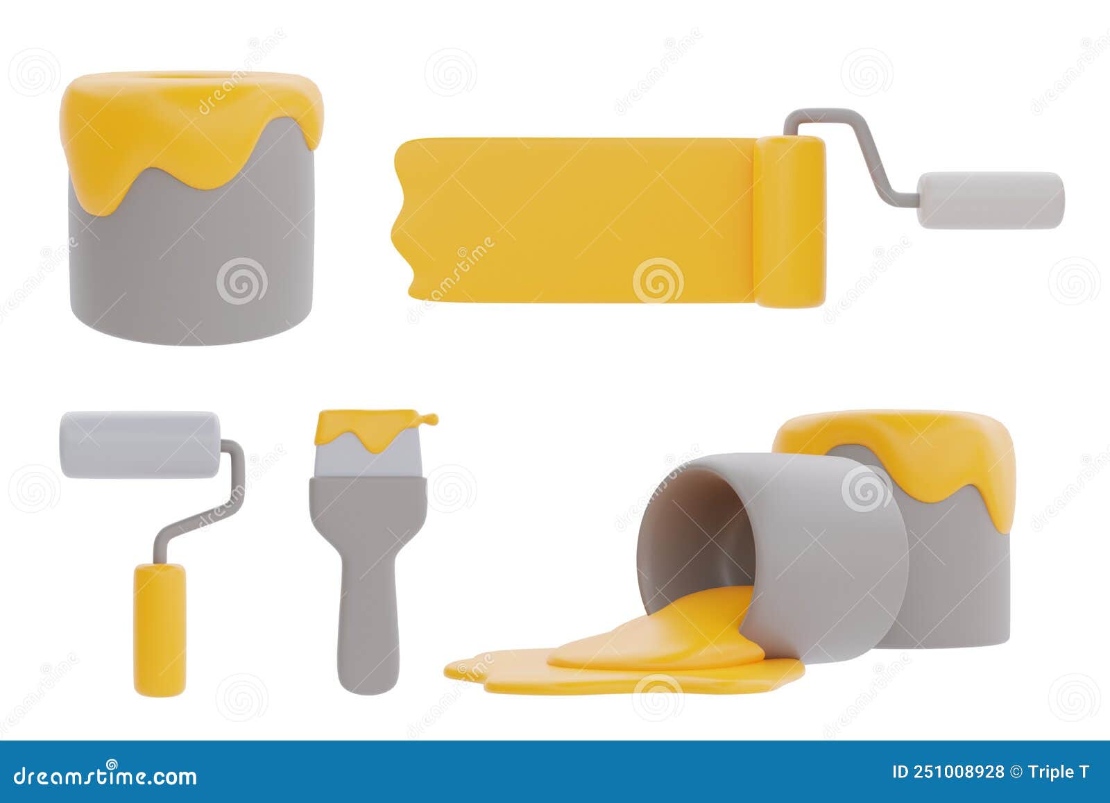 Set of Construction Tools and Equipment, Paint Brush, Sponge Roller and ...