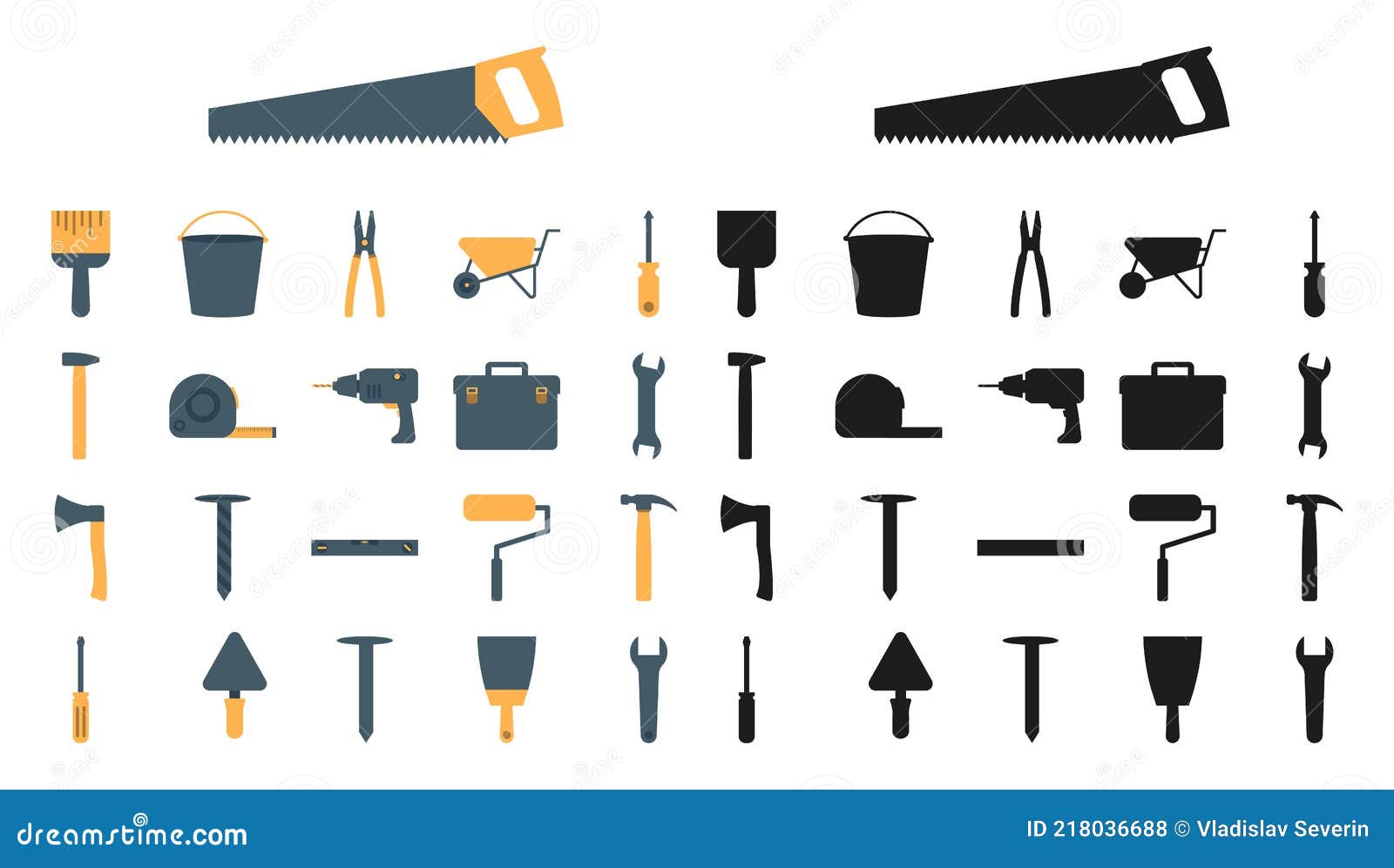 A Set of Construction Tools in a Flat Style and Silhouettes. Stock ...