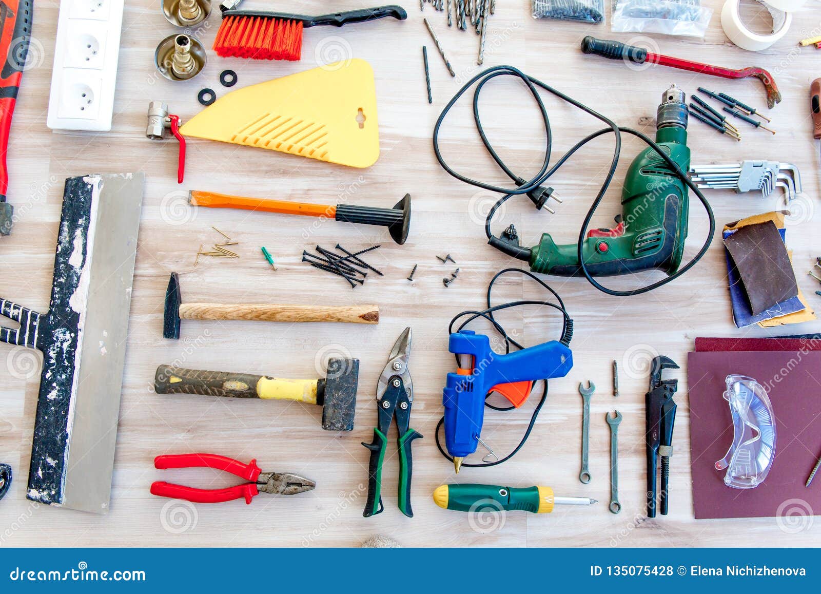 A Set of Construction Tools or Instruments Stock Photo - Image of ...