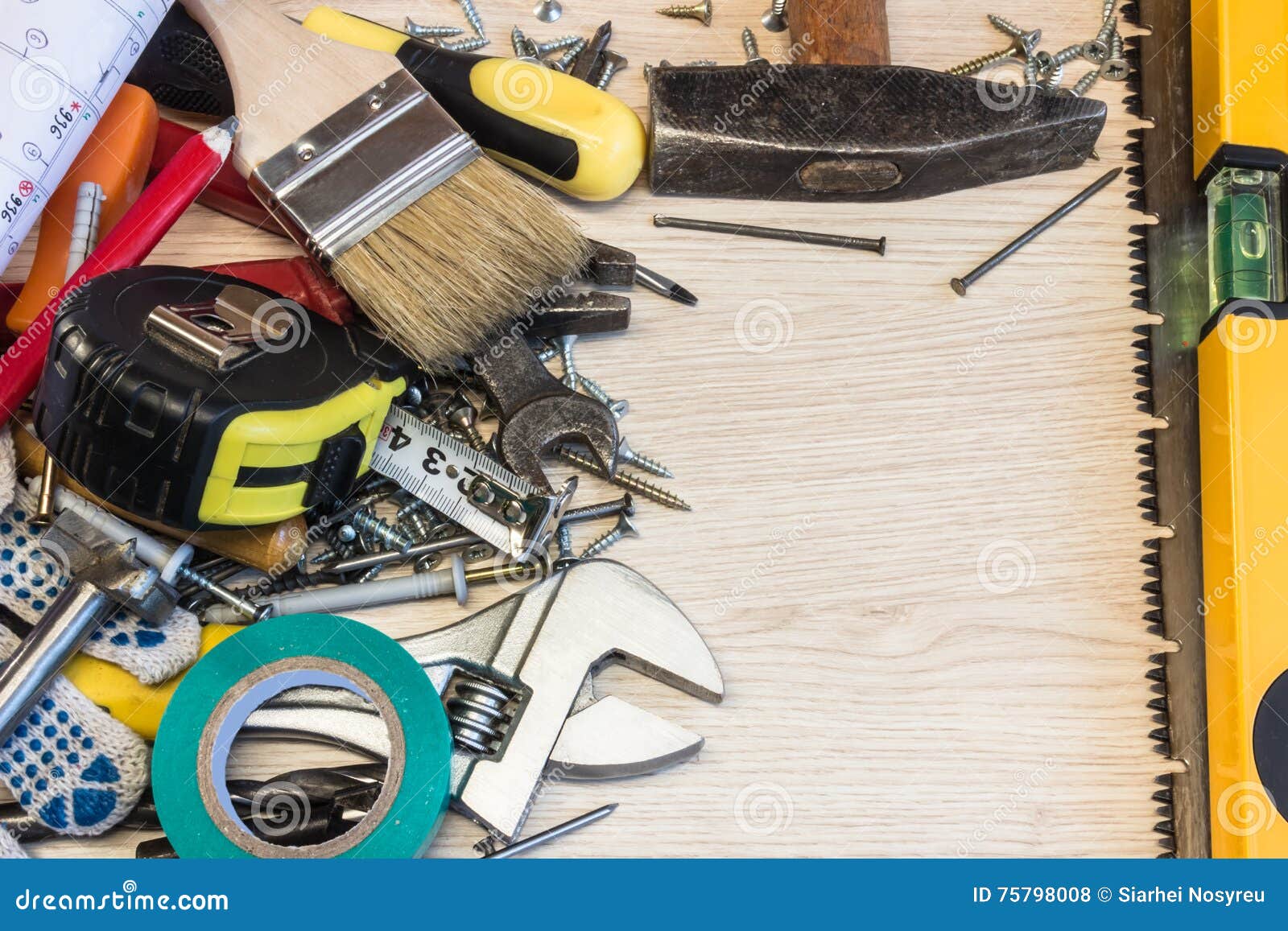 Set of Construction Tools, the Tools Lie Around, Center Free ...