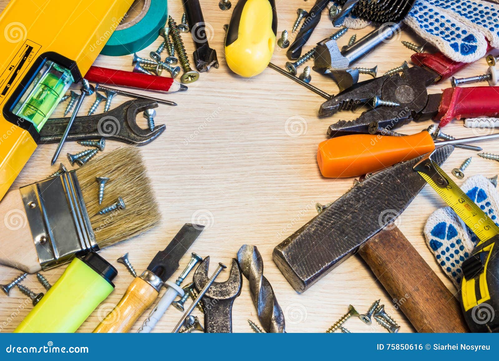 Set of Construction Tools, the Tools Lie Around, Center Free ...