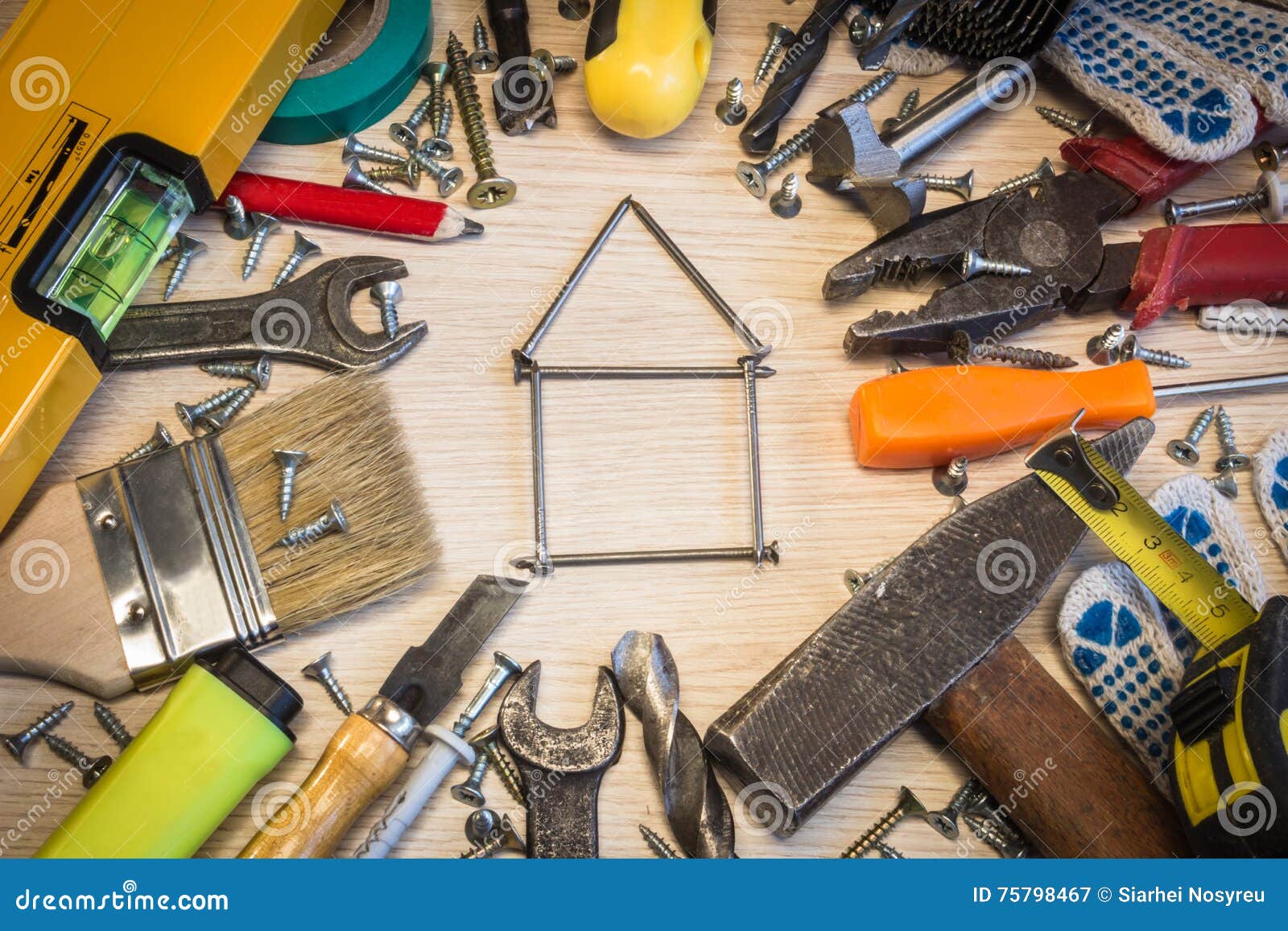 Set of Construction Tools, the Tools Lie Around, Center Free ...