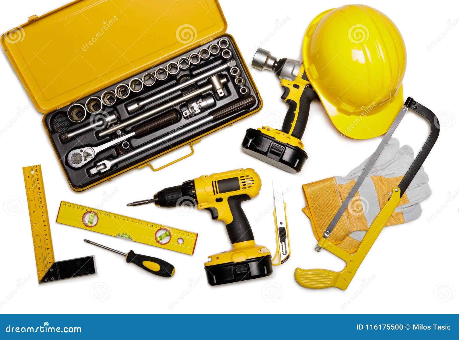 Set of Construction Tools on White Background Stock Photo - Image of ...