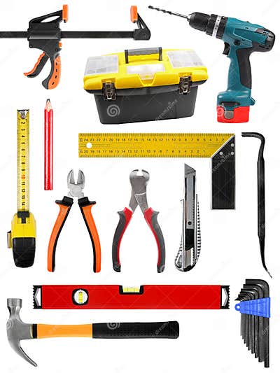 Set with Construction Work Tools Isolated on White Stock Photo - Image ...
