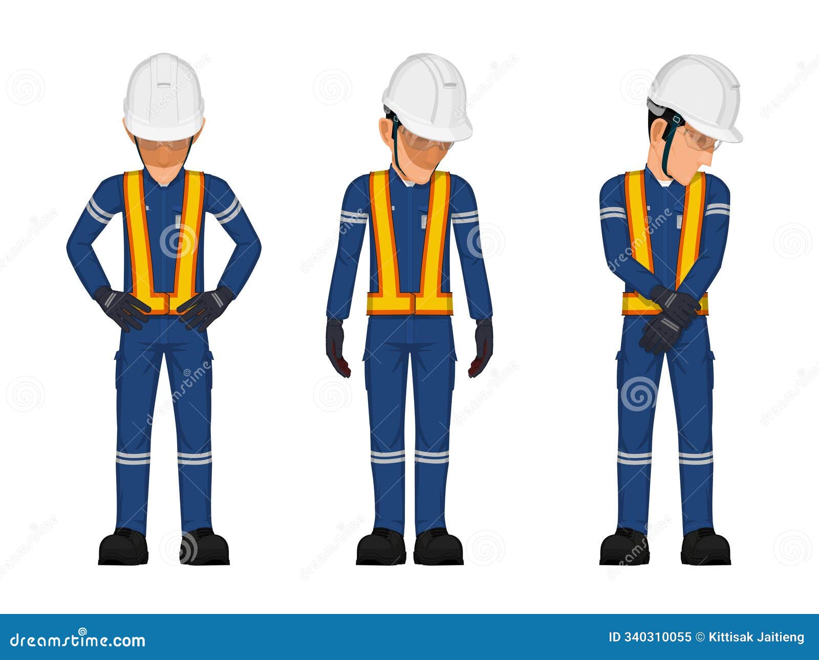 Set of Construction Worker in the Position of Looking at Something on ...